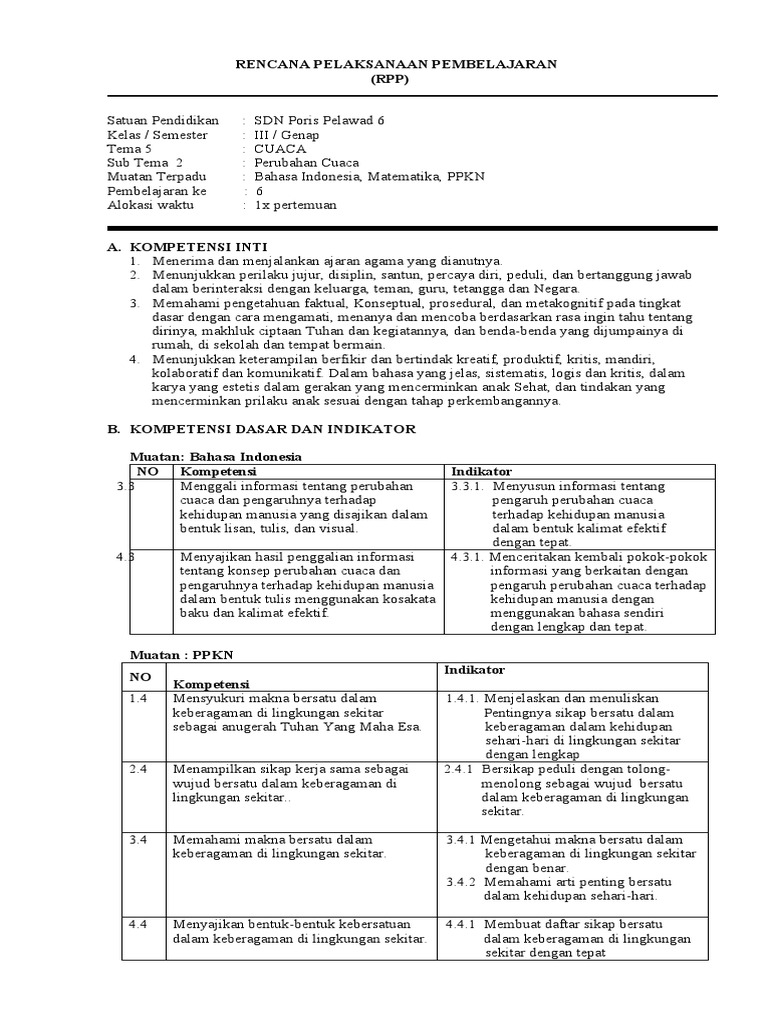 RPP Kelas 3 K13 Tema 5 Subtema 2 PB 6 | PDF