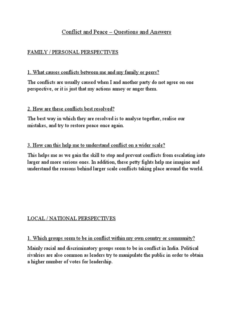 Conflict and Peace - Questions and Answers | PDF