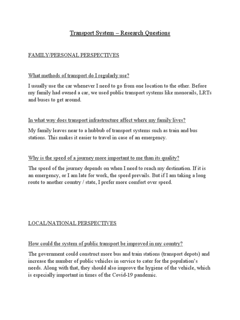 Transport System - Research Questions - Pranav Y9A | PDF | Transport ...