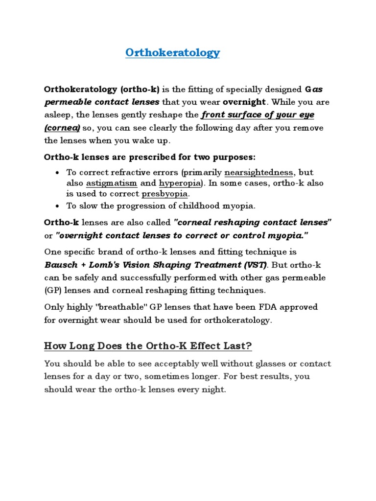 Orthokeratology: Orthokeratology (Ortho-K) Is The Fitting of Specially ...