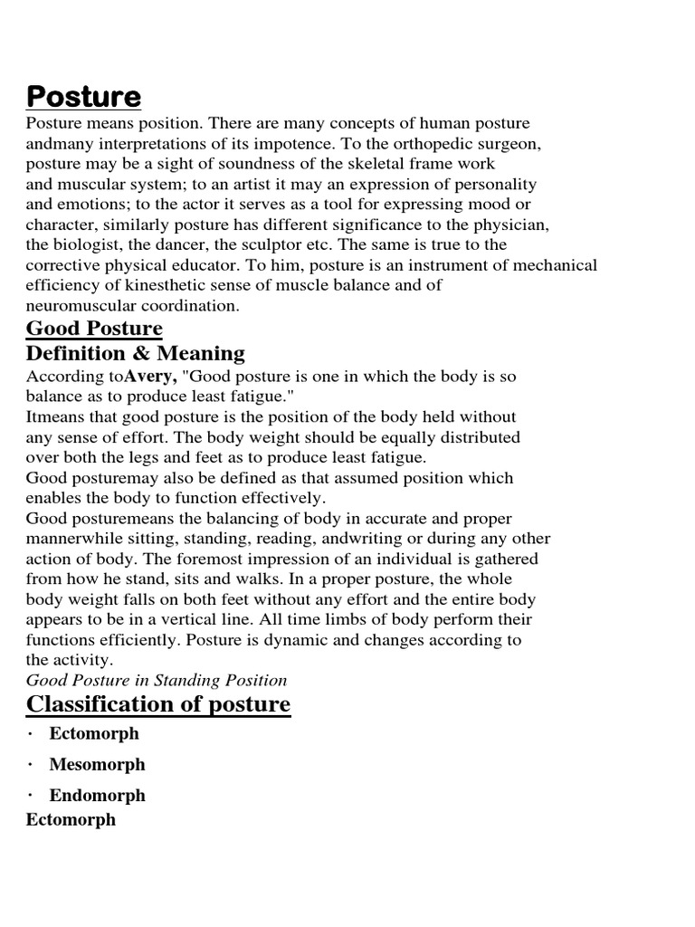 Posture: Good Posture Definition & Meaning | PDF | Foot | Scoliosis