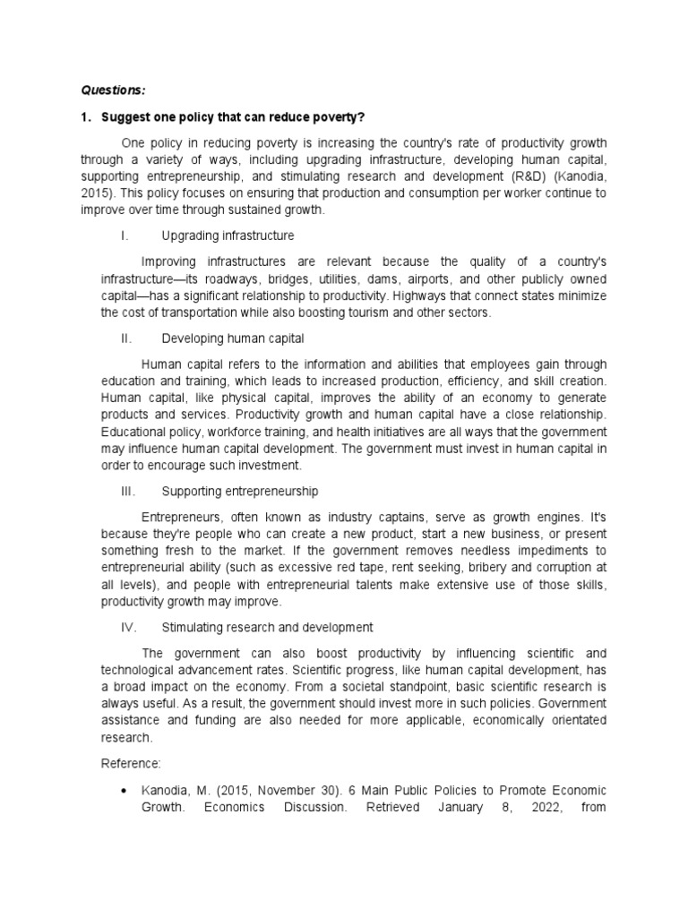Suggest One Policy That Can Reduce Poverty?: Questions | PDF | Economic ...