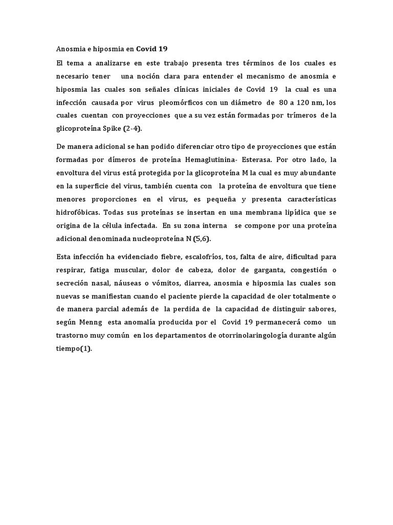 Anosmia e Hiposmia en Covid | PDF | Virus | Enfermedades y trastornos