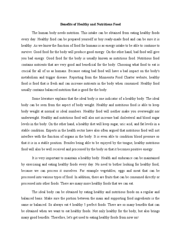 5 JAN ESSAY Benefits of Healthy and Nutritious Food | PDF | Linguistics ...
