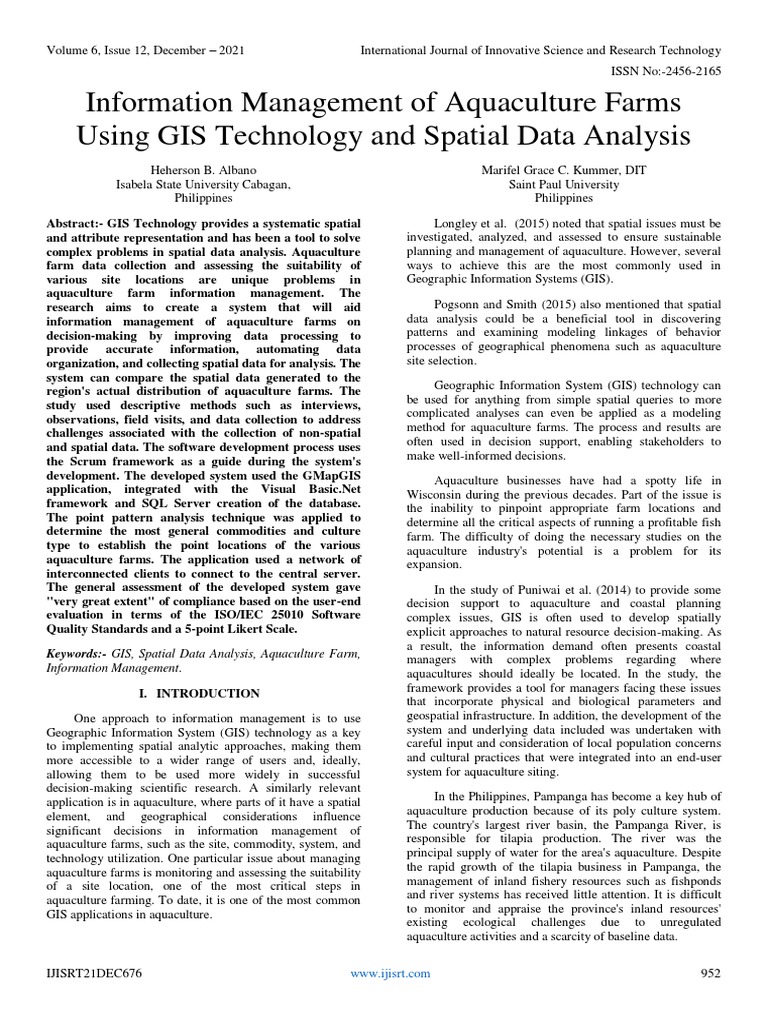 Information Management of Aquaculture Farms Using GIS Technology and Spatial Data Analysis | PDF ...