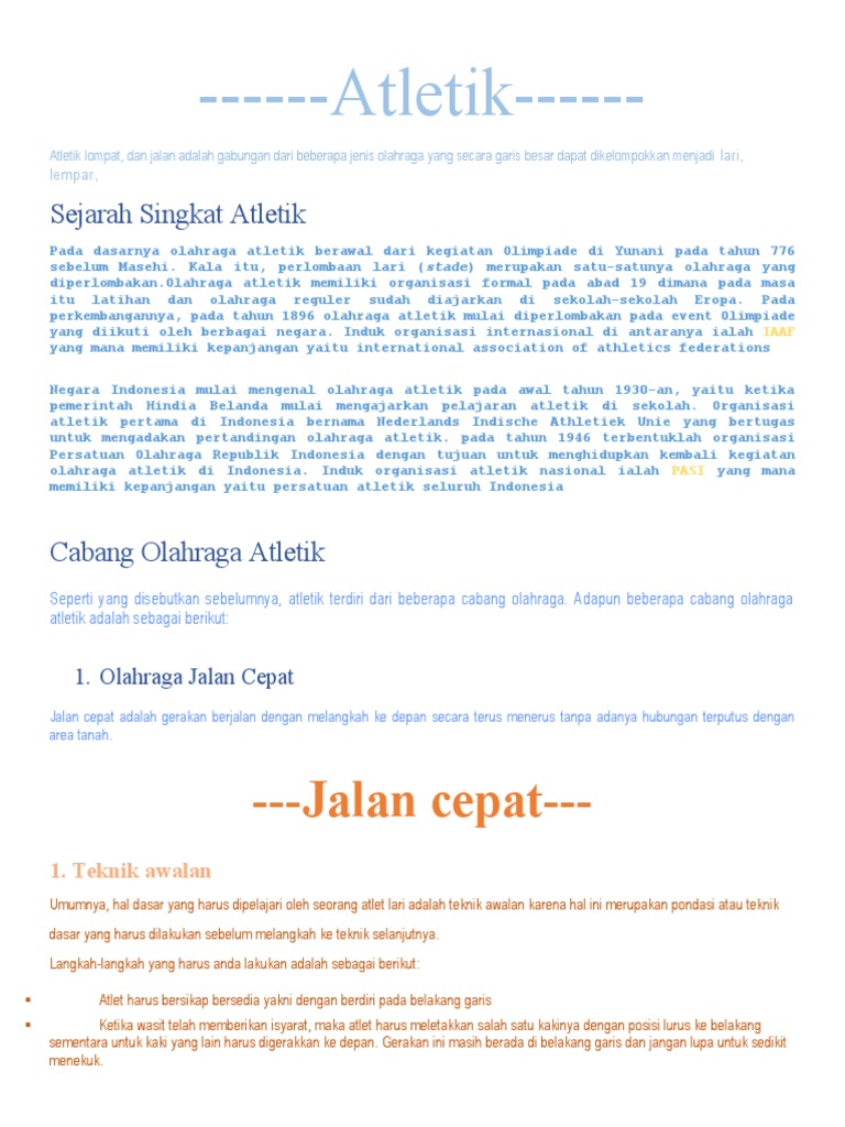 Sejarah dan Teknik Olahraga Atletik | PDF