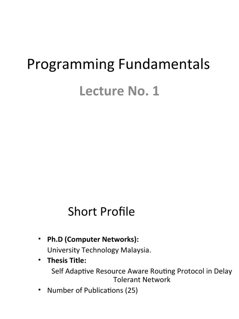 Programming Fundamentals: Lecture No. 1 | Download Free PDF | C ...