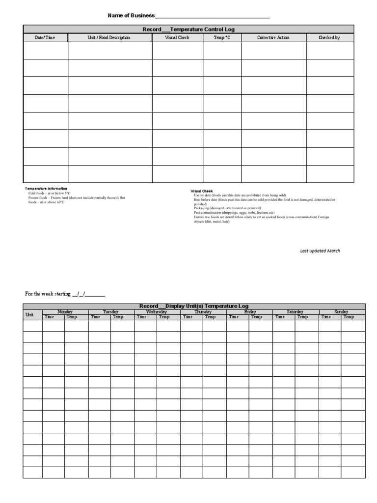 Food Time Temperature Record Template | PDF | Foods | Refrigerator