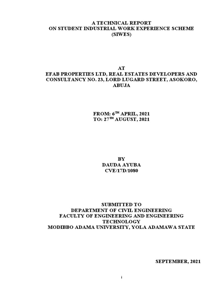 Technical Report by Dauda Ayuba For Civil Engineering in Structures ...
