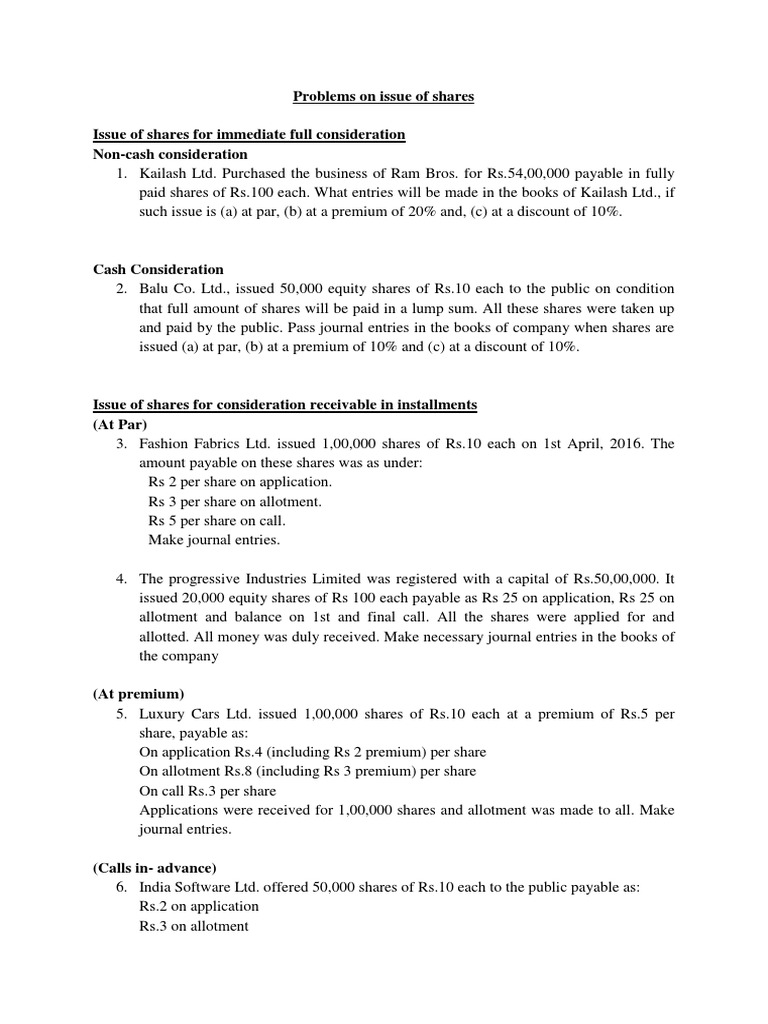 Share Issue Problems and Solutions | PDF | Equity (Finance) | Share ...