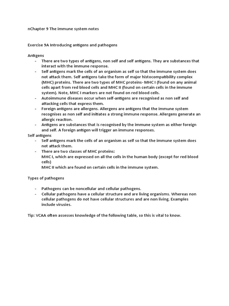 Chapter 9 The Immune System Notes | PDF | Lymphatic System | Immune System