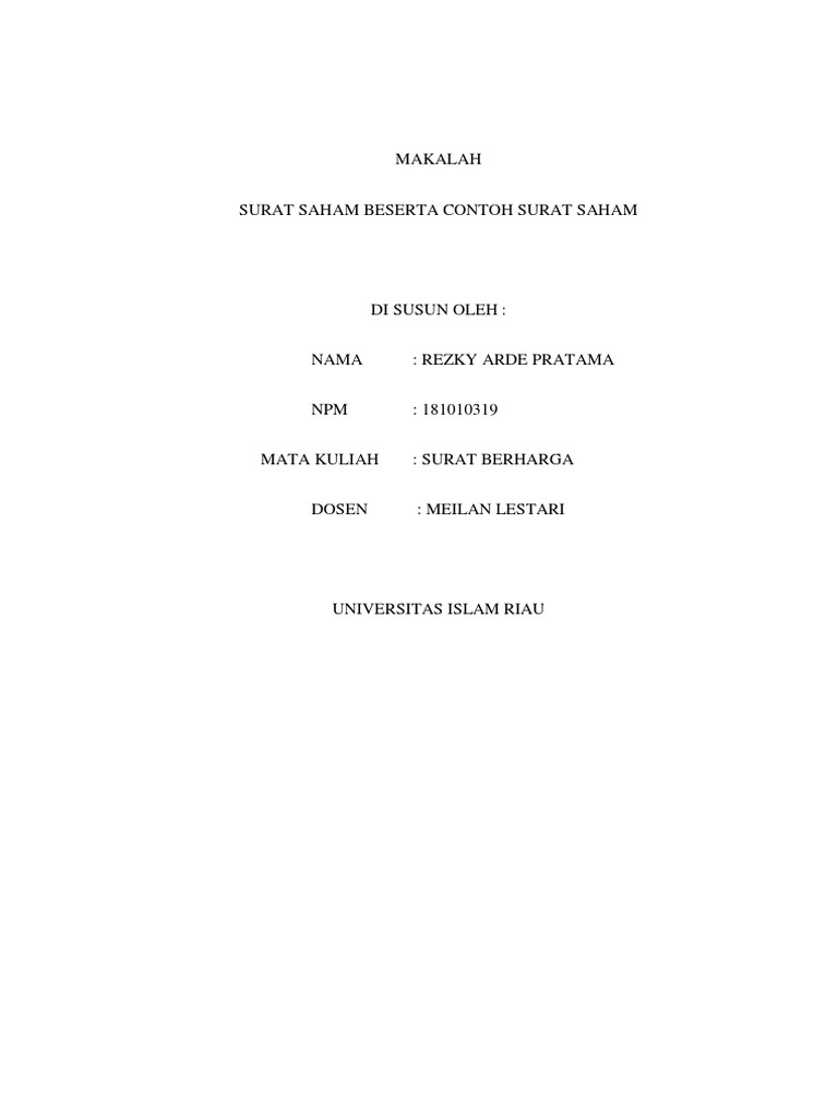 Contoh Surat Saham dan Penjelasannya | PDF | Bisnis | Pengelolaan ...