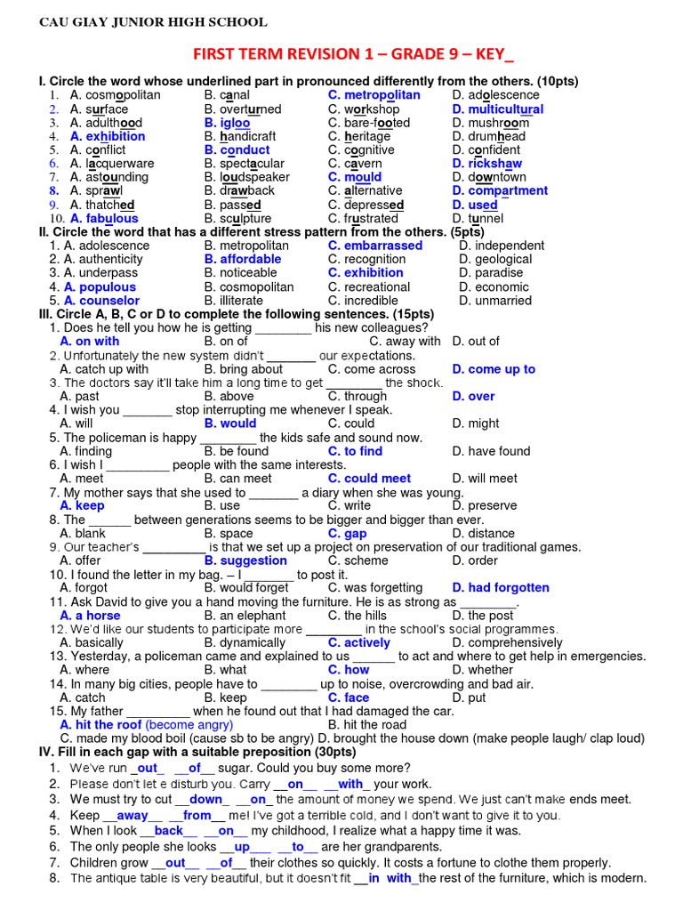 First Term Revision - Key | PDF | Linguistics