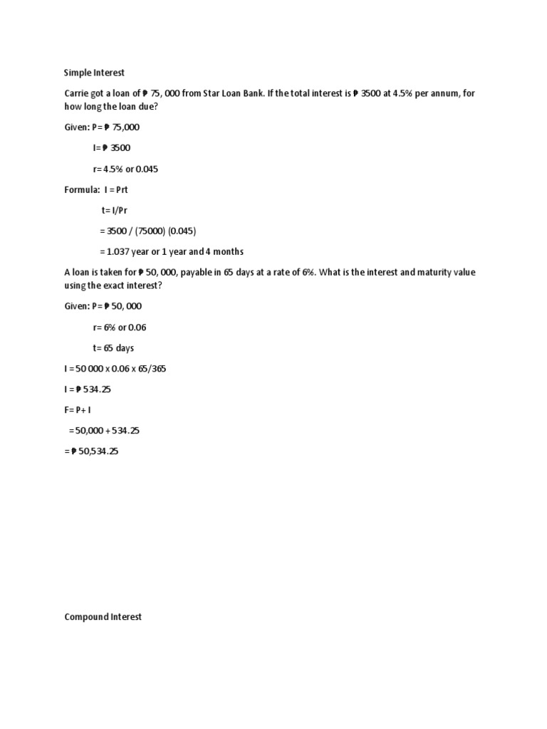Annuity, Simple Interest, Compound Interest Example | PDF | Interest ...