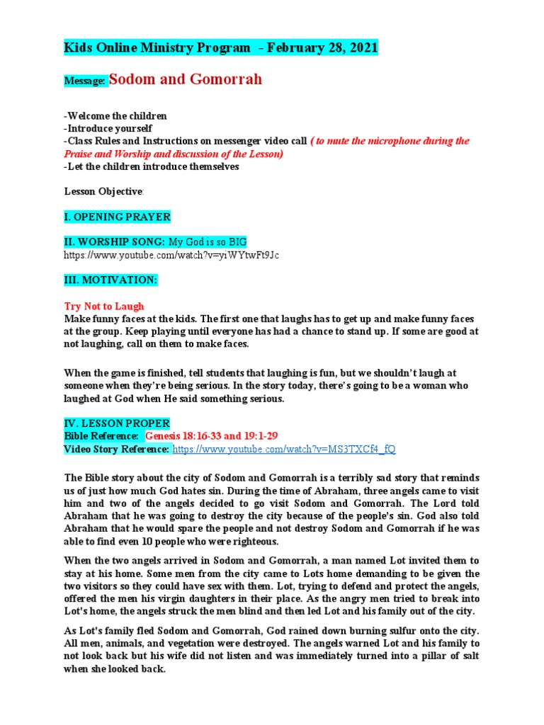 Sodom and Gomorrah: Kids Online Ministry Program - February 28, 2021 ...