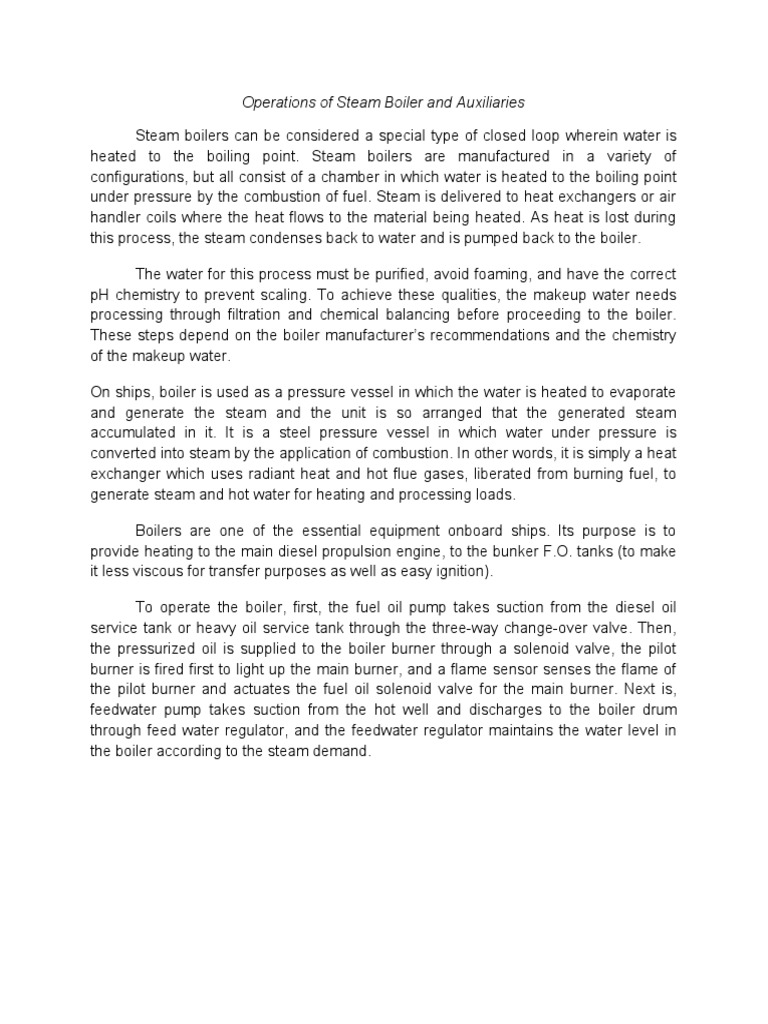 Steam Boiler Operation and Auxiliaries | PDF | Boiler | Pump