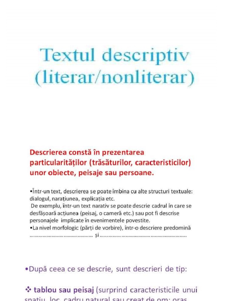 Textul Descriptiv (Literar, Nonliterar) | PDF
