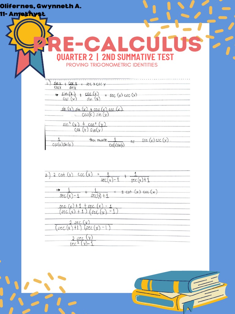Pre-Calculus - 2nd Summative Test - 2nd Quarter | PDF