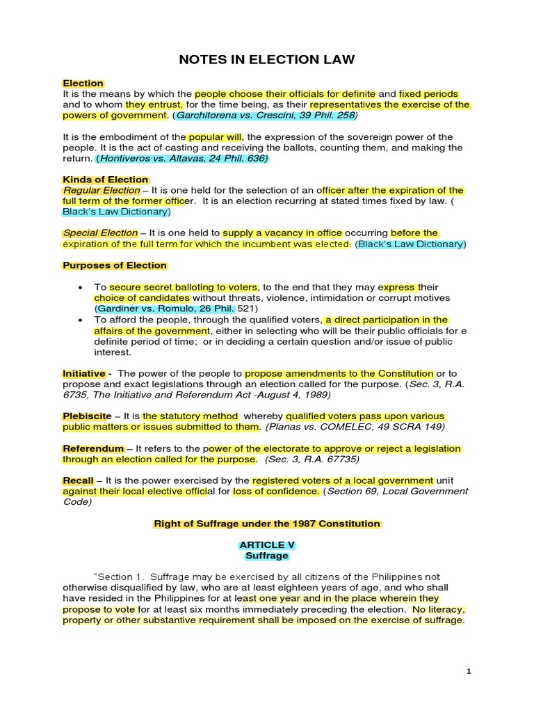 ELECTION LAW NOTES | PDF | Elections | Domicile (Law)