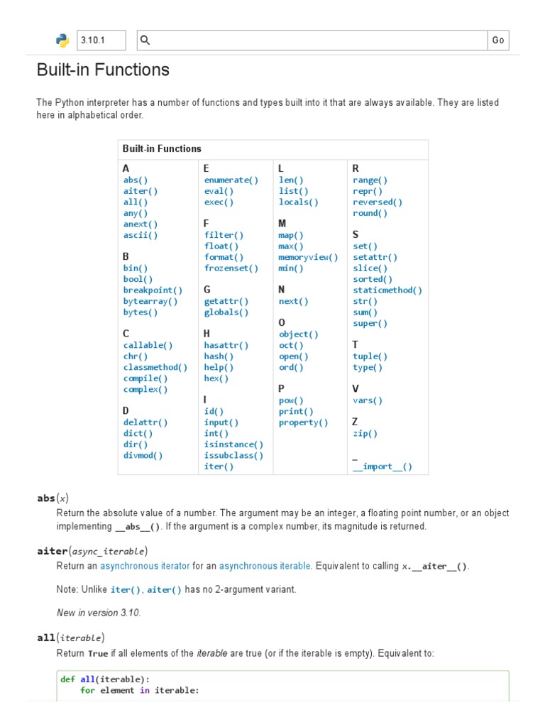 Built In Functions Python 3101 Documentation Pdf Parameter Computer Programming 4710