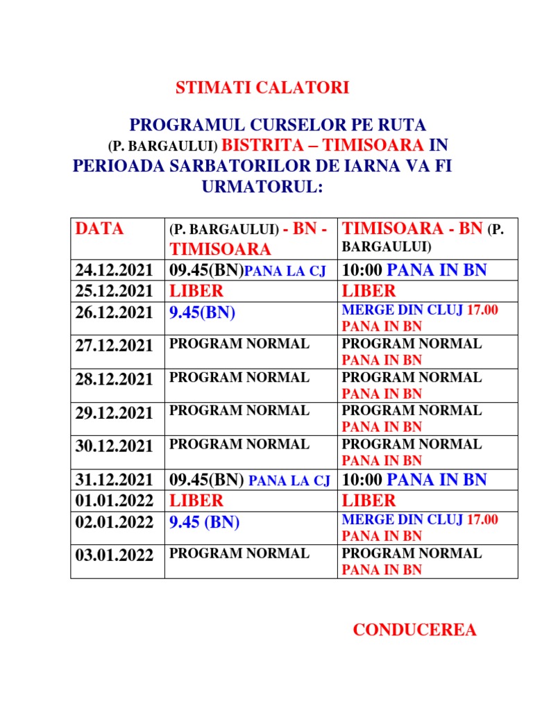 Program Sarbatori 2021-2022 | PDF