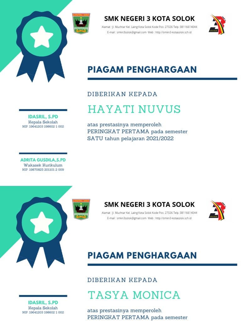 Piagam Penghargaan Pita Biru Hijau | PDF