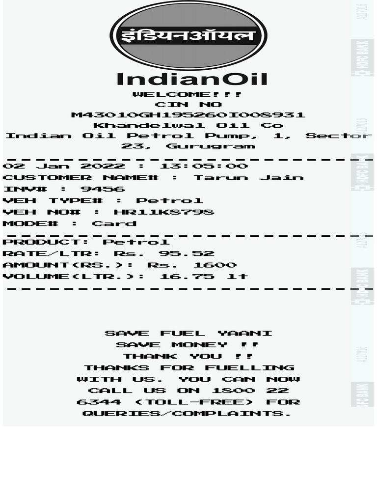 Fuel Receipt 2 | PDF