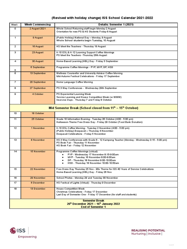 Iss School Calendar 2021-2022 Updated 17dec2021 | PDF | Academic Term ...