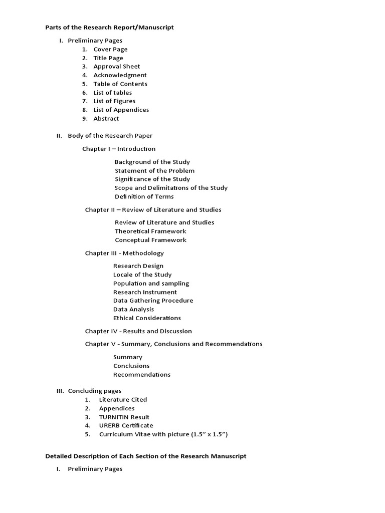 Parts of The Research Report and Oral Presentation Guidelines | PDF ...