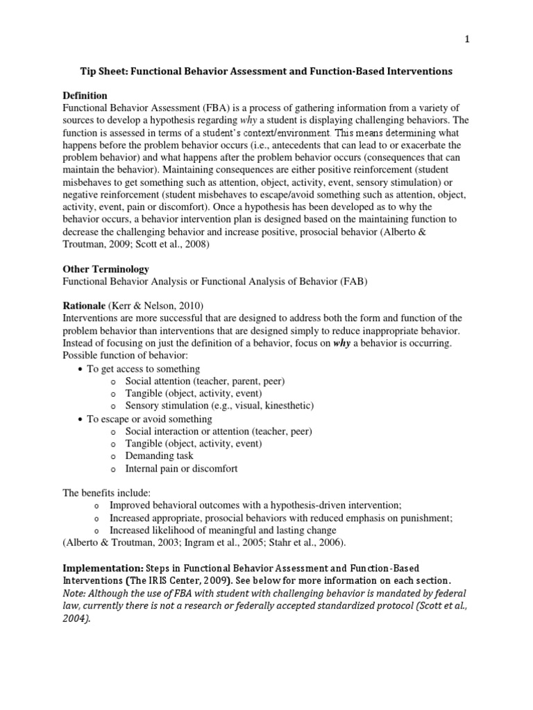 Tip Sheet: Functional Behavior Assessment and Function-Based ...