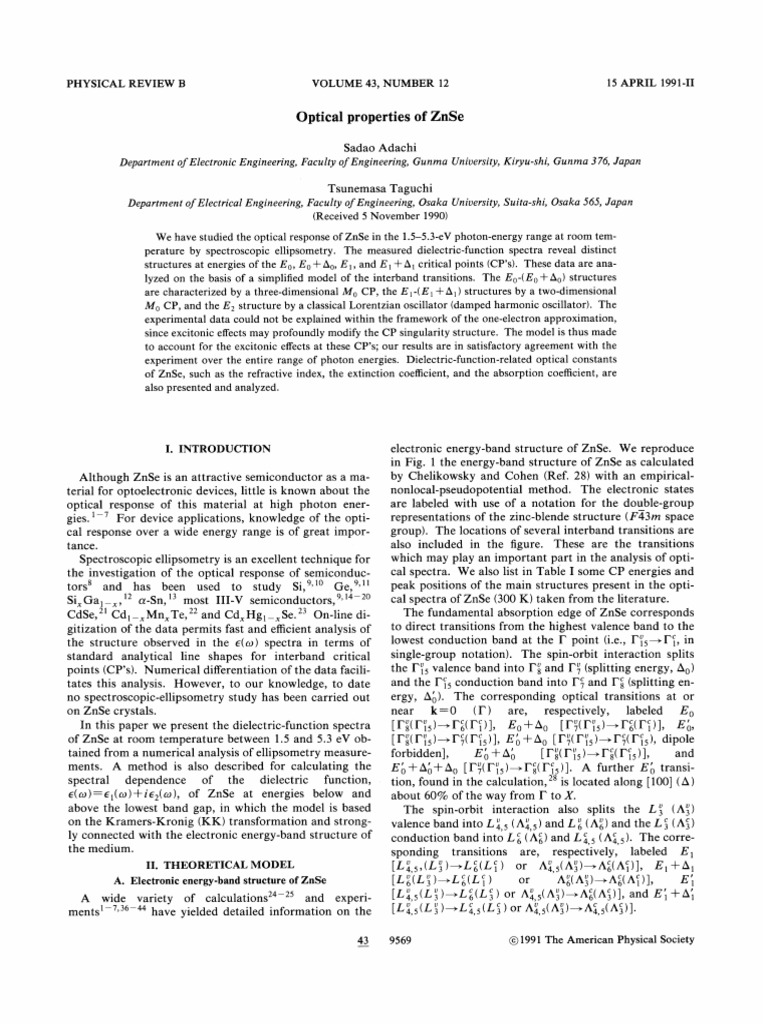 Optical of Znse | PDF | Band Gap | Electronic Band Structure