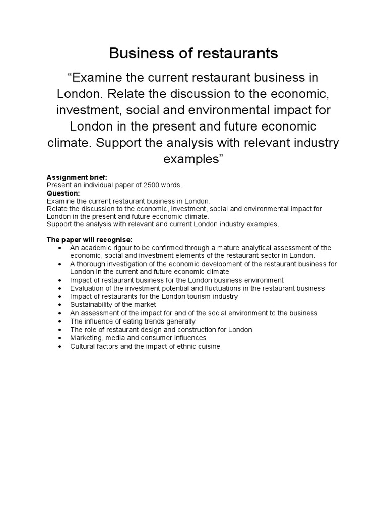 Business of Restaurants: Assignment Brief | PDF | Restaurants ...