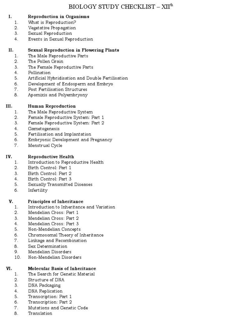 Biology Study Checklist | PDF