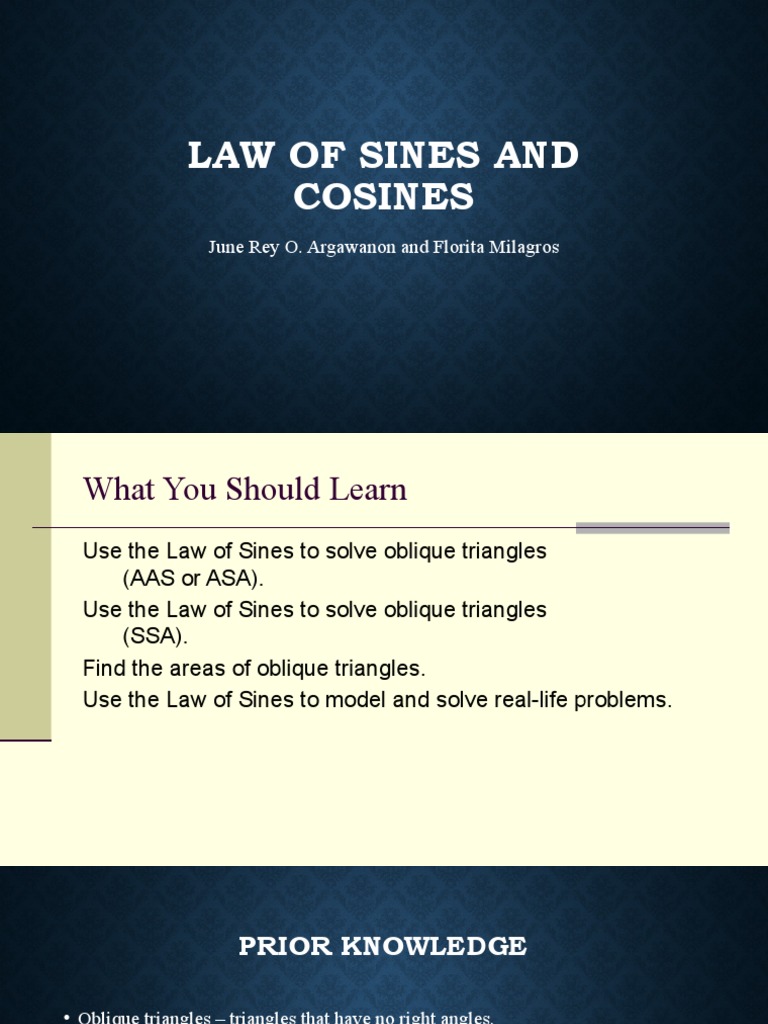 Law of Sines and Cosines Presentation | PDF | Trigonometric Functions ...