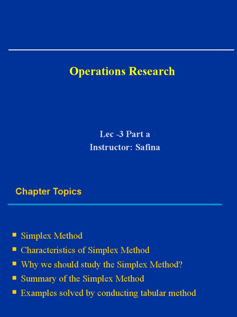 Lec 3 (A) Simplex Method LLP | PDF | Mathematical Optimization | Linear Programming