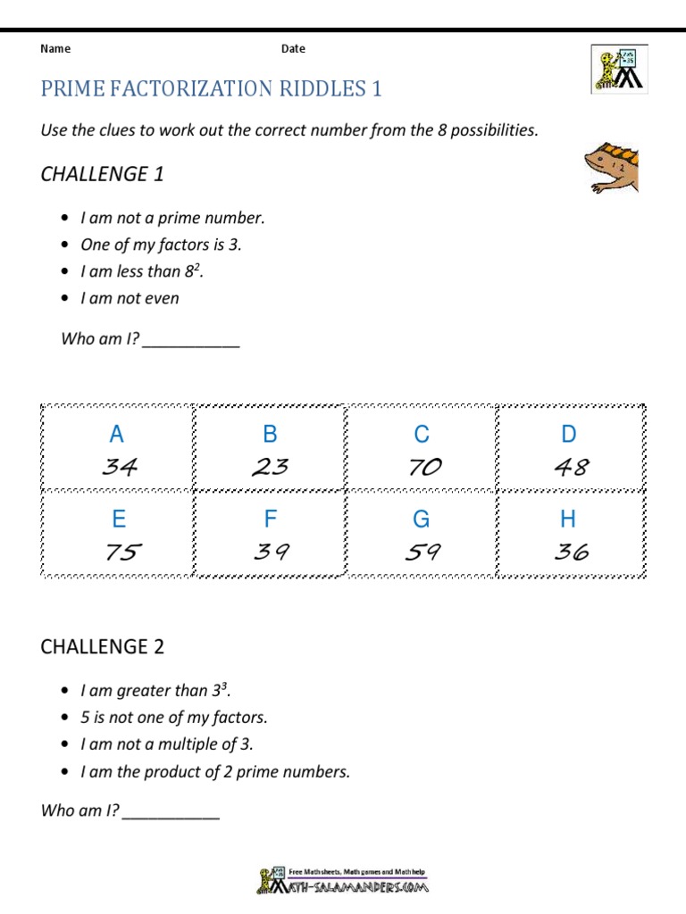 Prime Factorization Riddles for Kids | PDF