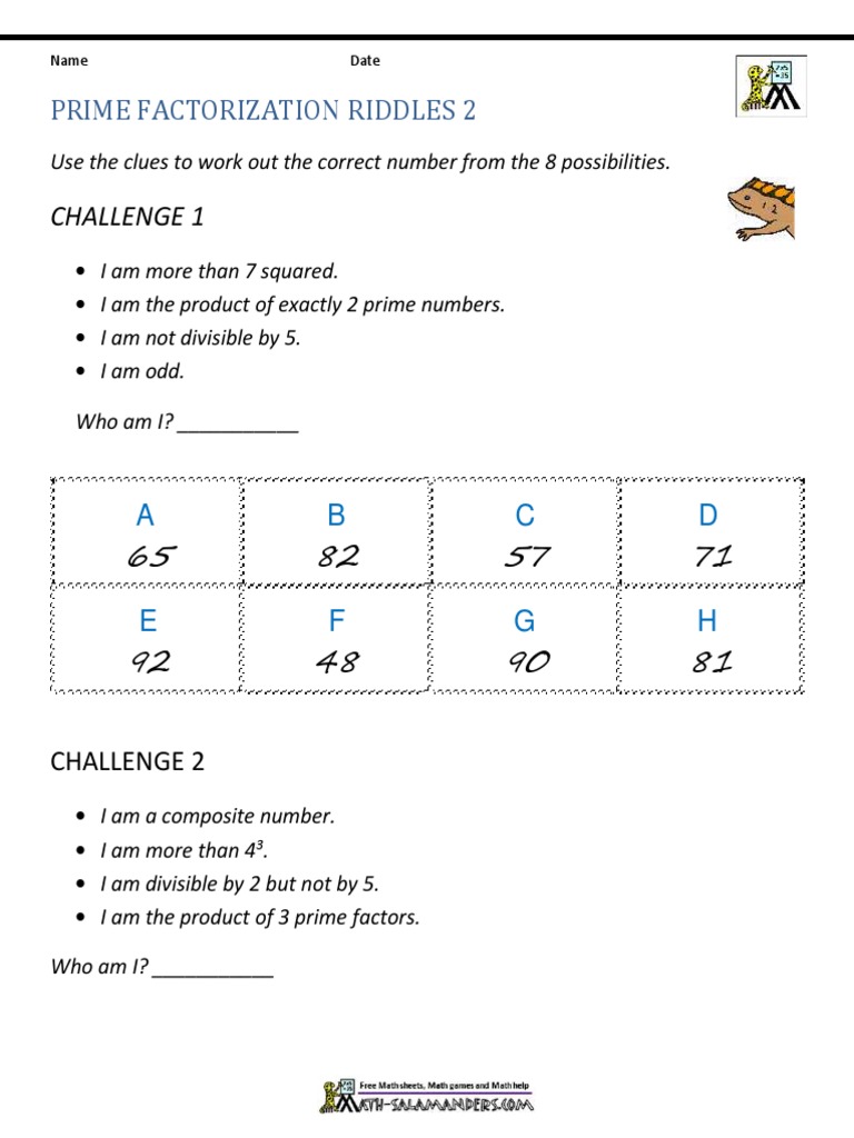 Prime Factorization Riddles 2 | PDF