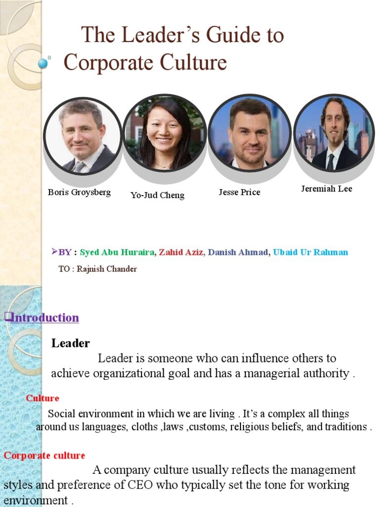 The Leader's Guide To Corporate Culture: Boris Groysberg Yo-Jud Cheng ...