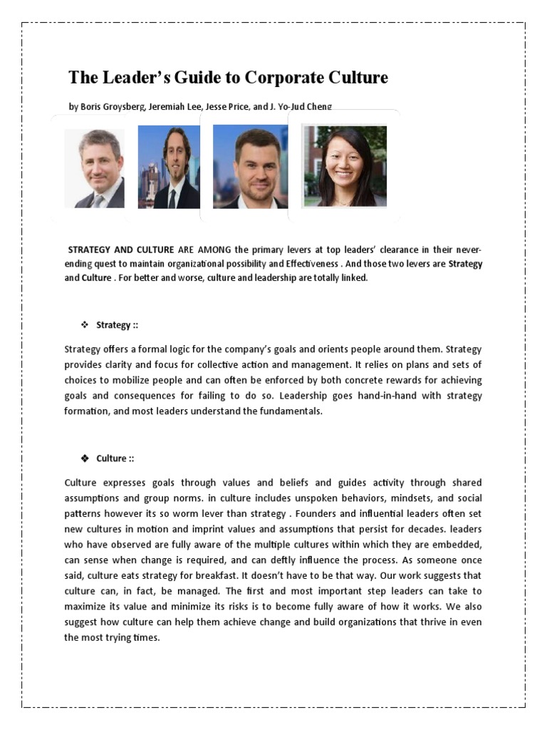 The Leader's Guide To Corporate Culture | PDF | Leadership | Leadership