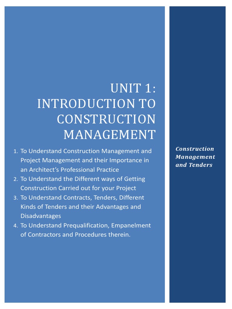 Unit 1 Introduction To Construction Management | PDF | Architect ...