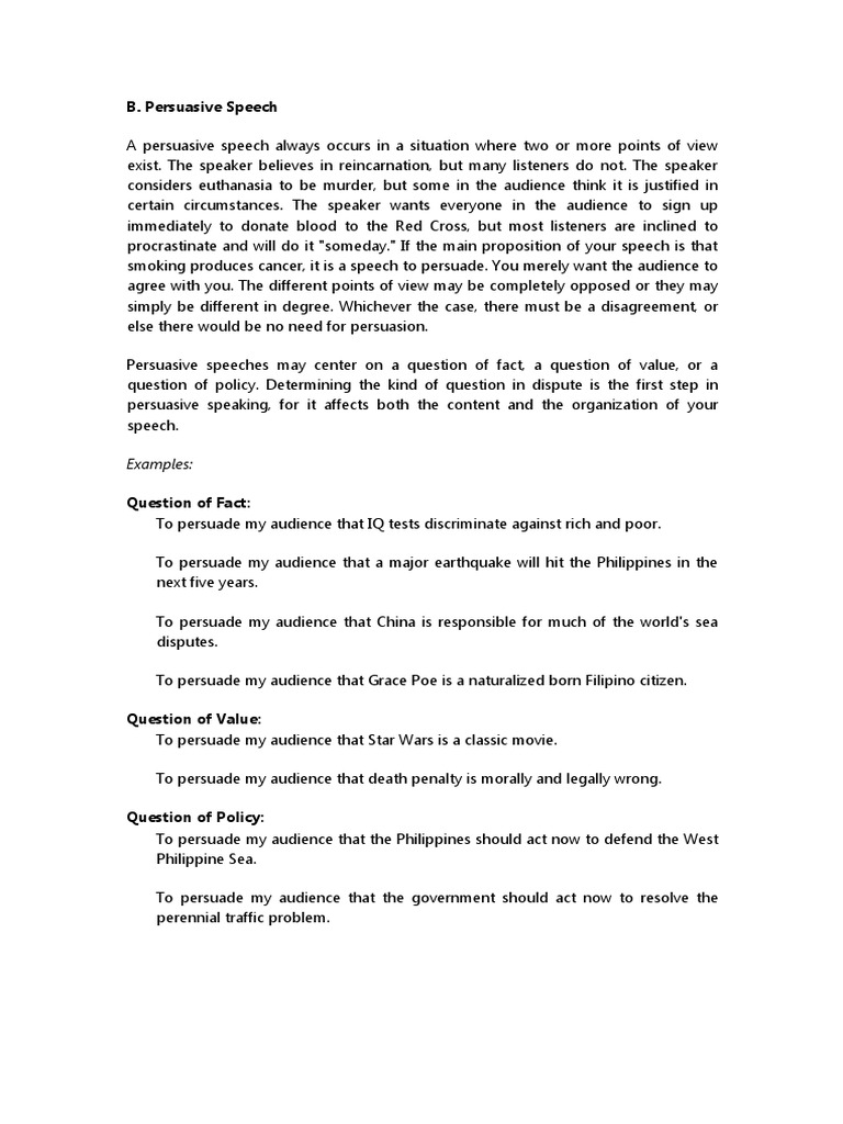 B. Persuasive Speech: Examples | PDF | Persuasion