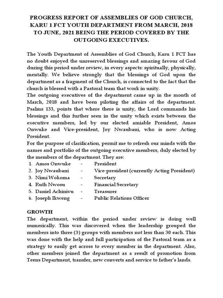Youth Department Progress Report 2018-2021 | PDF | Religious Behaviour ...