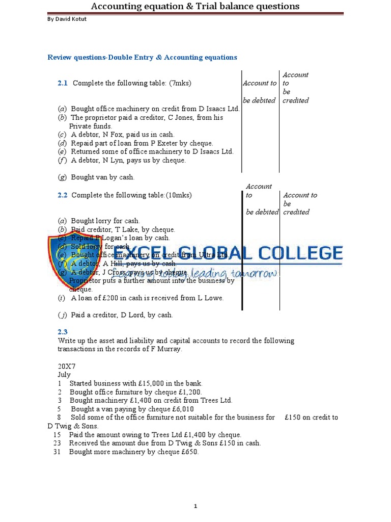 Balancing Accounts in Trial Balance | PDF | Debits And Credits | Cheque