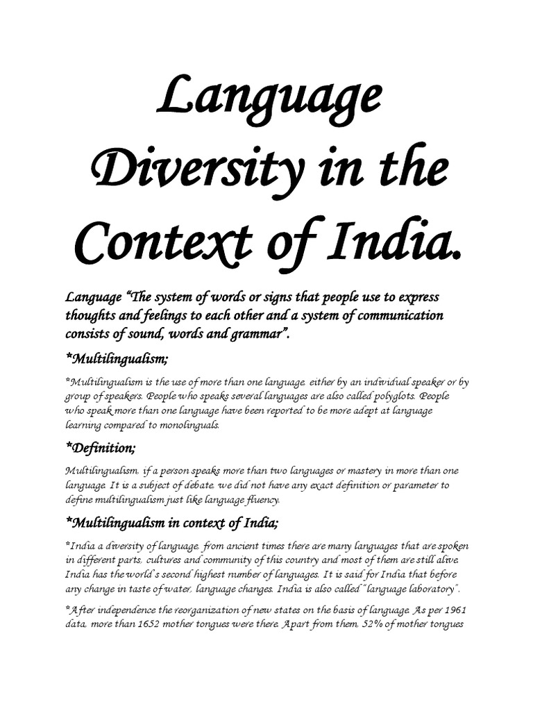 Language Diversity in The Context of India | PDF | Multilingualism ...