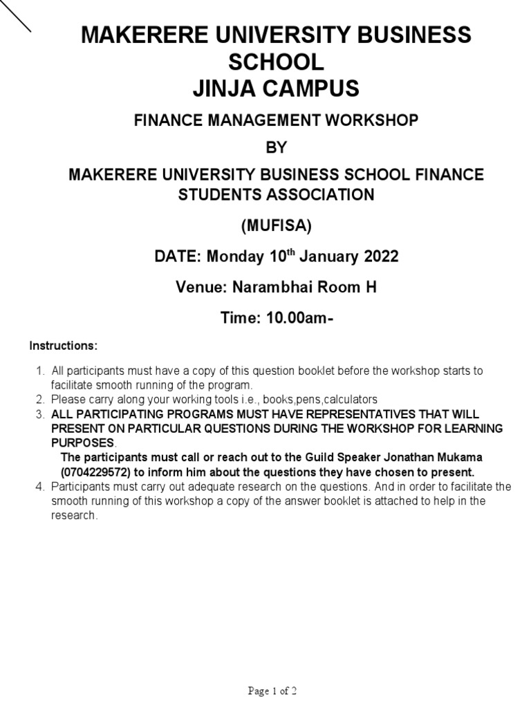 Makerere University Business School Jinja Campus | PDF | Equity ...