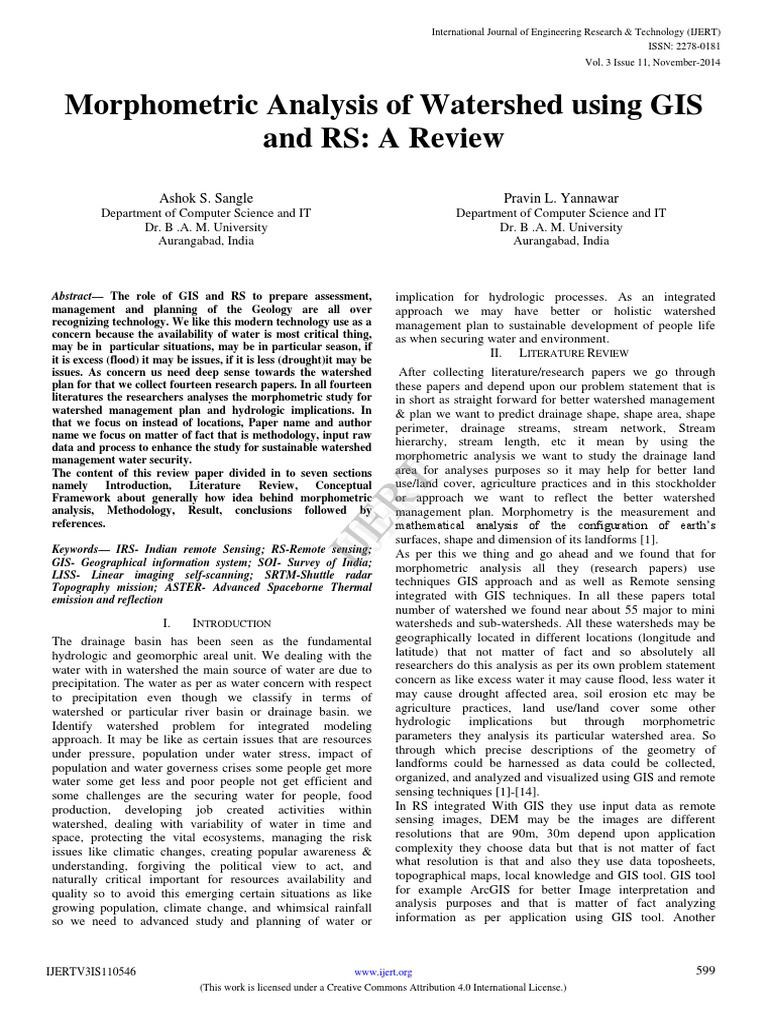 Morphometric Analysis of Watershed Using Gis and Rs A Review ...