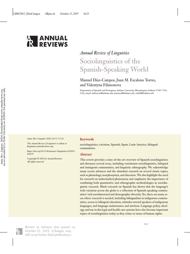 Sociolinguistics of The Spanish-Speaking World: Annual Review of ...