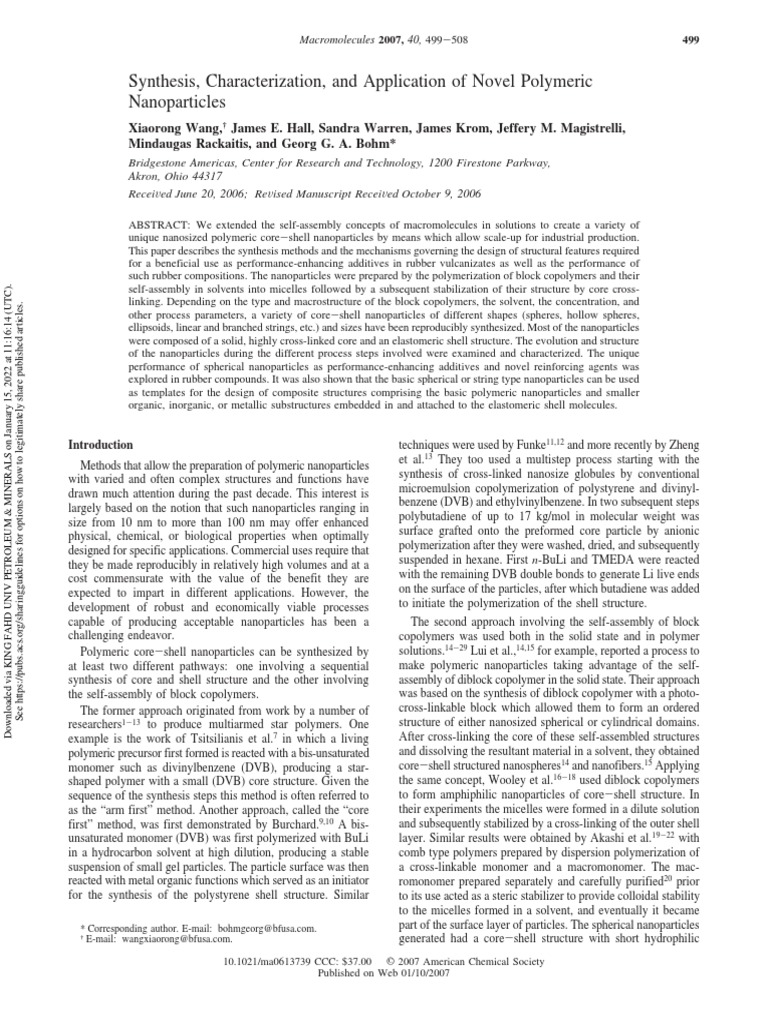 Synthesis, Characterization, and Application of Novel Polymeric Nanoparticles | PDF | Copolymer ...