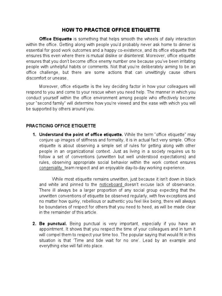 How To Practice Office Etiquette | PDF | Etiquette | Odor