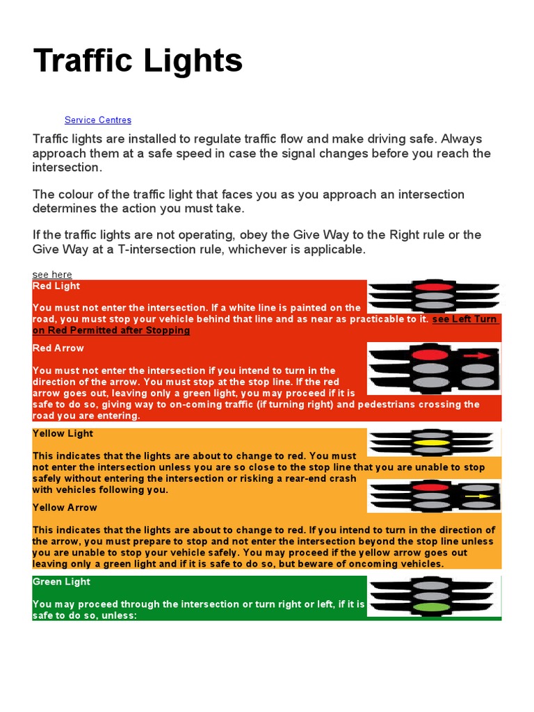 Traffic Lights: Service Centres | PDF | Intersection (Road) | Traffic Light